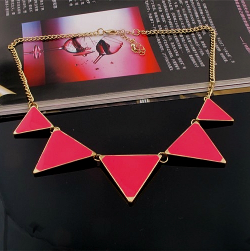 Triangle Necklace, Pink Triangle Necklace, Statement Necklace, Bib ...