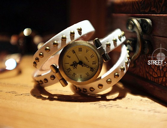 Leather Strap With Rivet Wrap Watch---white on Luulla