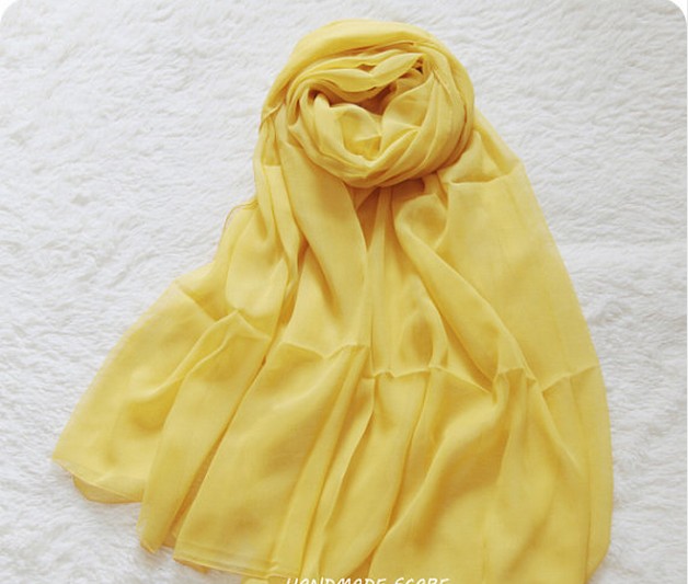 Bright Yellow Scarf, Yellow Silk Scarf, 100% Silk, Sheer Scarf Pashmina ...